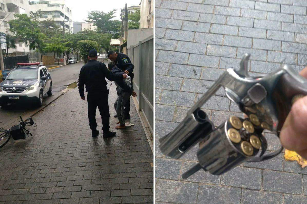 Bandido armado se dá mal durante assalto a família em Guarujá; VÍDEO